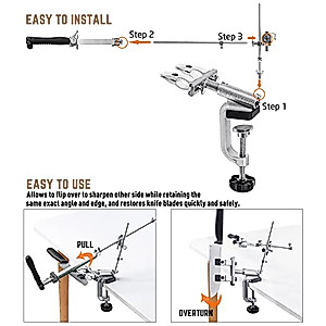 RUIXIN PRO RX-009 Professional Knife Sharpener with 10 Whetstones, 360° Rotation Flip Design Fixed-Angle Stainless Steel Kitchen Chef Knife Sharpening Kit Abrasive Holding System Tools