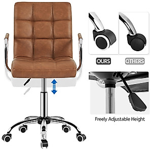Yaheetech PU Leather Office Desk Chair Mid Back Height Adjustable Chair Comfortable Computer Swivel Chair w/Armrests, Retro Brown