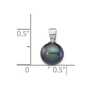 Solid 14K White Gold 8-9mm Black Round Freshwater Cultured Pearl Pendant Charm