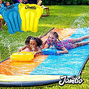 Jambo XL Premium Slip Splash and Slide with 2 Bodyboards, Heavy Duty Water Slide with Advanced 3-Way Water Sprinkler System, Backyard Waterslide Outdoor Water Toys n Slides for Kids…