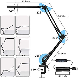 Qipima LED Desk Lamp, 2-in-1 Swing arm Desk Light with clampand Cellphone Holder, 3 Lighting 10 Brightness Eye-Caring Modes, Reading Desk Lamps for Home Office 360 Degree Spin