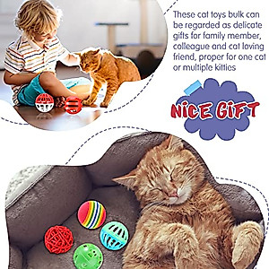 Deekin 60 Pack Cat Toys Plastic Noisy Cat Toy Balls with Bell Kitten Chase Pounce Rattle Toy Assortments Including Rainbow Foam Ball, Furry Pompom Ball, Sisal Ball for Cats (Assorted Style)