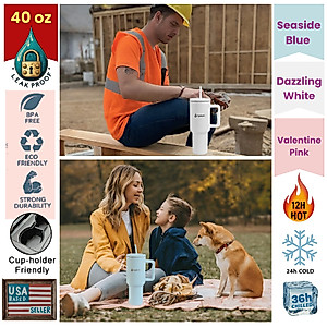 HydratiQ 40 oz Tumbler with Handle and Straw Spill Proof Insulated Water Bottle Leak Proof Stainless Steel Cup Holder Travel Mug Hot Cold Vaso Termico