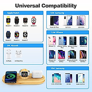 Wireless Charger, OTESS 15W Wireless Charging Station Compatible with iPhone 13 Pro Max/12/11 XS Max/SE, Fast Charging Pad Dock for iWatch 7/6/5/SE, AirPods Pro & All Qi-Enabled Devices(with Adapter)