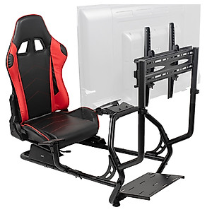 VIVO Racing Simulator Cockpit with TV Mount, Wheel Stand, Gear Mount, Chair and Frame Only, Fits Logitech, Thrustmaster, Fanatec, Compatible with Xbox One, PlayStation, VESA 400x400, STAND-KIT-RACE1B