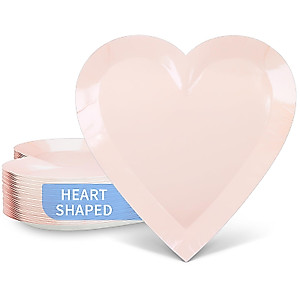 DYLIVeS Pink Heart Shaped Dessert Plates, 9'' Disposable Love Paper Plates Heart Party Decorations Heart Party Supplies for Graduation, Holiday, Wedding, Birthday Party, Bridal Shower (40 Count)