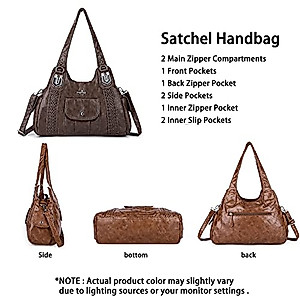 Angelkiss Purses and Handbags for Women Washed Vegan Leather Crossbody Hobo Satchel Shoulder Tote Purse TAUPE