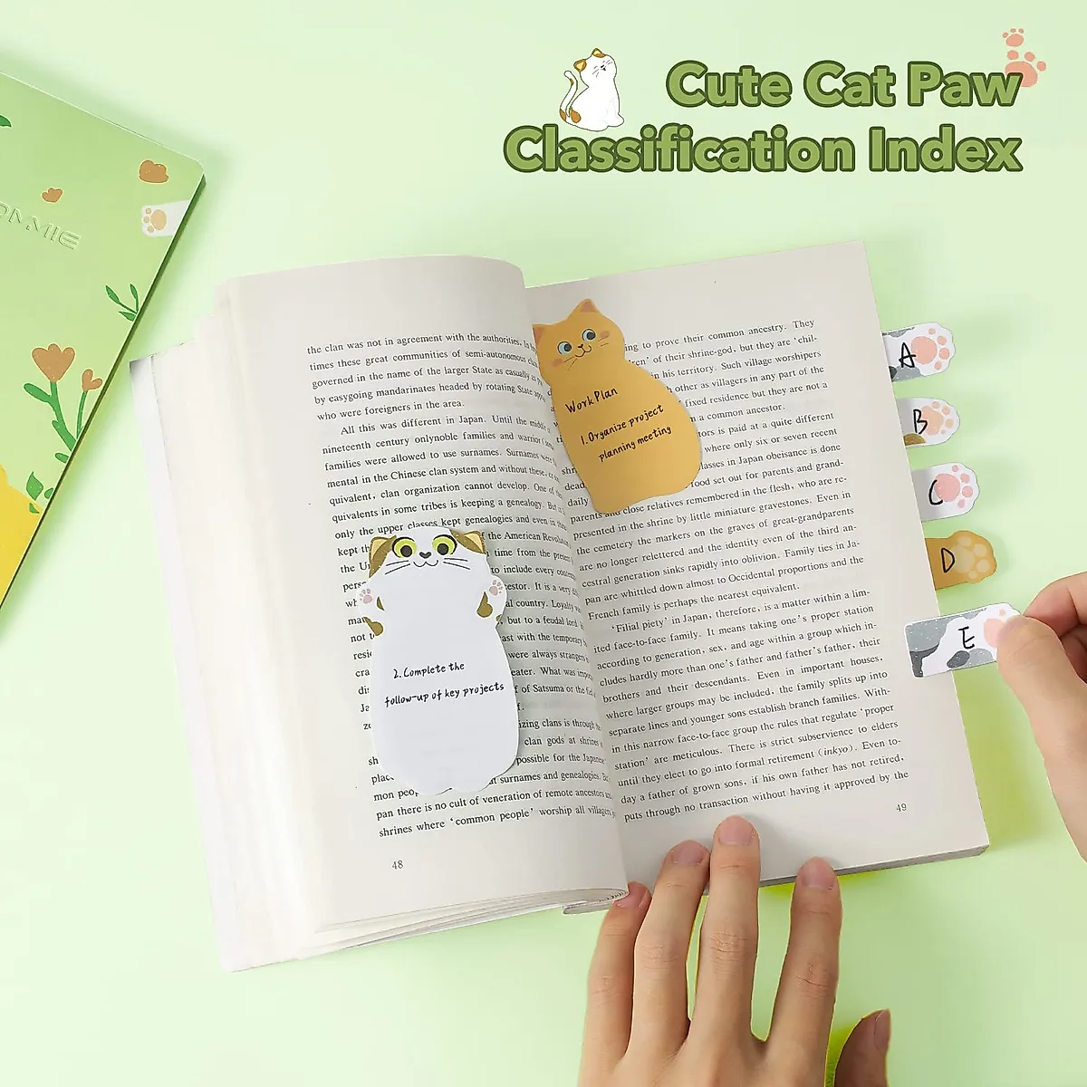 Hommie Cat Sticky Notes Set, Cute Sticky Note Animal Divider Tabs Bundle Writing Memo Pads Page Marker, Sticky Notes Pads for Cat Lovers Kids Office School Supplies Creative Gifts