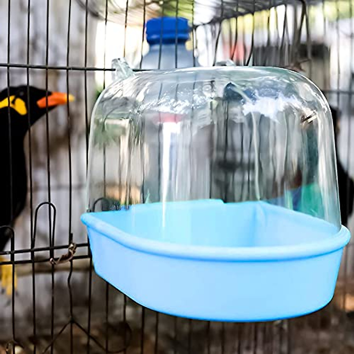 Bird Bath Tub,Hanging Bathtub Bird Cage Supplies with Hooks,Water Shower Transparent Box Food Feeder Holder Tray for Small Birds, Canary, Budgies,Parrot 13X14X13cm