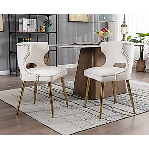 EALSON Velvet Dining Chairs Set of 2 Comfy Upholstered Dining Room Chairs with Gold Metal Legs Modern Accent Kitchen Chairs Armless Side Chairs for Living Room/Dining Room, Beige