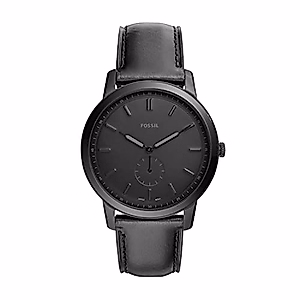 Fossil Men's Minimalist Quartz Stainless Steel and Leather Two-Hand Watch, Color: Black (Model: FS5447)