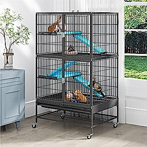 YITAHOME Metal 4-Tiers Small Animal Cages for Adult Rats/Rabbit/Ferret/Chinchilla/Cats/Guinea Pig/Large Hamster Indoor Critter Nation Cage Double-Story