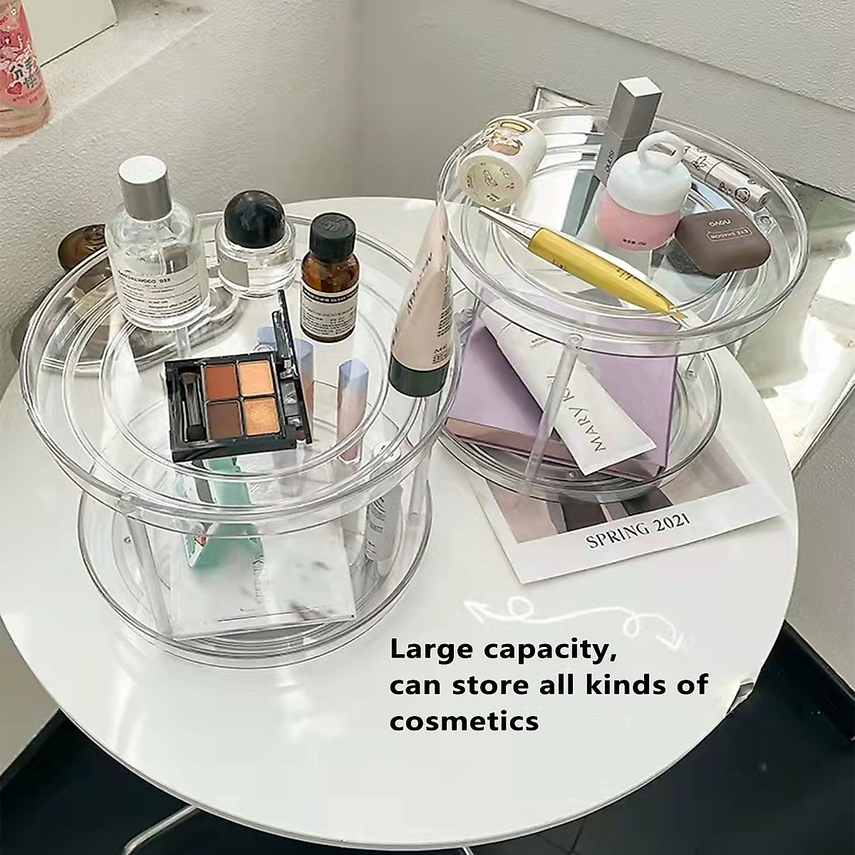 2 Pack Lazy Susan Organizer, Lazy Susan Turntable for Cabinet, PlasticTurntable Organizer Rotating Spice Rack - for Kitchen, Pantry, Bathroom, Fridge,Table, Countertop