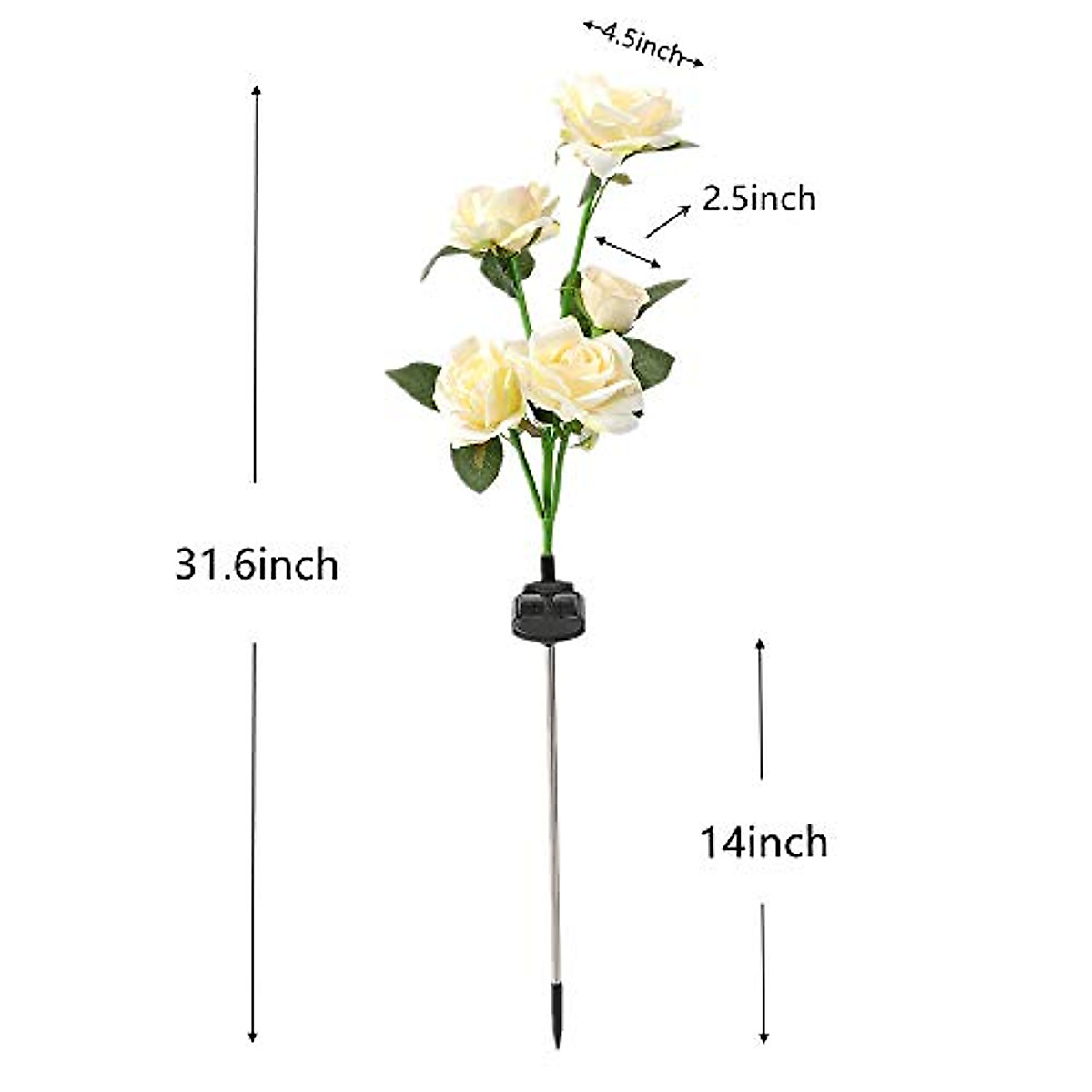 HDNICEZM Solar Garden Lights Outdoor Decorative - 2 Pack Upgraded Realistic 5 Rose Flowers Lights LED Solar Stake Lights Waterproof for Garden Backyard Patio Pathway Courtyard Decoration (White)