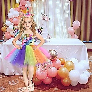 Suppromo Unicorn Costume for Girls Halloween Rainbow Tutu Dress for Princess Girls Birthday Party Outfit for Toddler Baby 4-6 Years with Headband