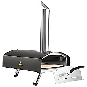 VEVOR Outdoor Pizza Oven, 12-inch, Wood Pellet and Charcoal Fired Pizza Maker, Portable Outside Stainless Steel Pizza Grill with Pizza Stone, Waterproof Cover, Shovel, Wood Burner for Backyard Camping