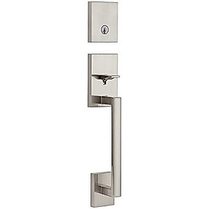Kwikset San Clemente 98180-005 Single Cylinder Low Profile Deadbolt with Exterior Only Handle Featuring Smartkey® In Satin Nickel