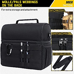 MIER Insulated Lunch Box for Men, Double Decker Lunch Bag Coolers Tactical Lunch Bags with MOLLE Webbing for Men Women Adults to Work, Picnic, Outdoors, Black