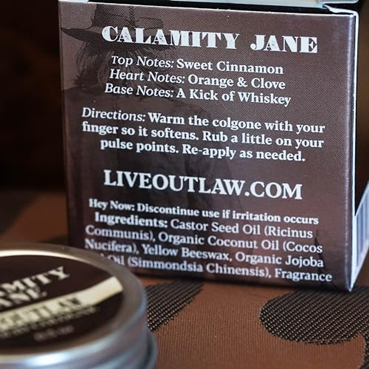 Spicy and Sweet Solid Cologne - Clove, Orange, Cinnamon, Whiskey Scent - Calamity Jane by Outlaw - Men's or Women's Cologne