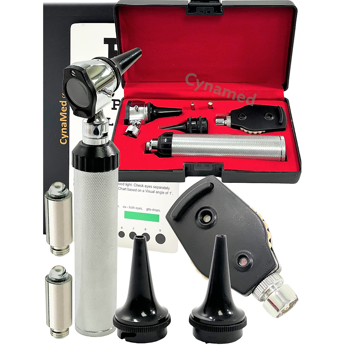 Student Home Use Excellent Otoscope Kit Set Led Otoscope 3.5v Black with Hard Case Plus Extra Replacement Bulb Plus Specula Cynamed