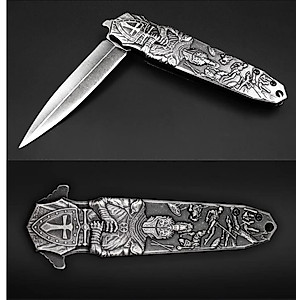 AULAKNIV Collection 3D Knight Engraved Folding Knife Pocket Survival EDC Tools Outdoor Tactical Hunting Knives