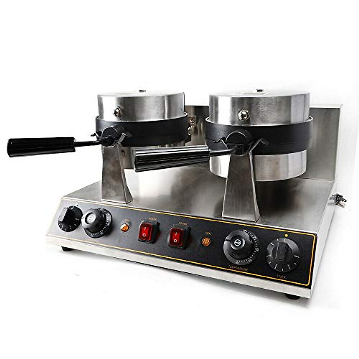 GUANG Commercial Waffle Maker, 2600W Double Head Stainless Steel Waffle Rotating Maker Machine Non-stick Round Waffle Cake Baker Pan