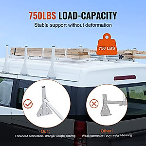 VEVOR Van Roof Ladder Rack, 56.3-61.4" Adjustable Van Racks, 750 lbs Capacity Alloy Steel Roof Racks with Ladder Stoppers, Rain Gutter Racks Compatible with Full-Size Vans, 3 Pcs