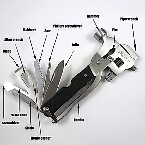 ADANSA Multi-tool Camping accessories, 21in 1 Multitool Survival Gear wrench Hammer, screwdriver pliers bottle opener Birthday Gifts for Boyfriend Husband Dad mens stocking stuffers, Black