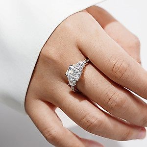 DIAMONBLISS Trapeze & Emerald Cut Ring 925 Sterling Silver Prong Set Engagement Ring Band | 5.00 Carats Cubic Zirconia CZ Simulated Diamond (8)