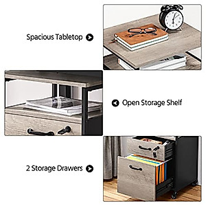 Yaheetech Mobile File Cabinet, Rolling Filing Office Cabinet with Wheels and Lock for A4, Letter Size, Printer Stand with Open Shelf for Home Office, Hanging File Folders, Gray+Black