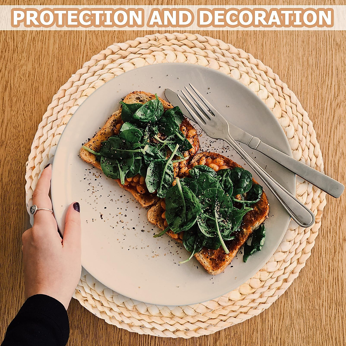 HEMOTON Straw Insulation Placemat Upholstery Trim Round Woven Placemats Indoor Mats Farmhouse Placemats Drinks Coasters Woven Cutlery Cushion - Placemat Hand Woven Placemat