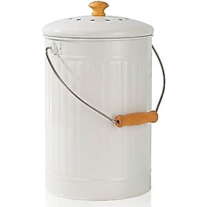 TreaHome Compost Bin, 1.7 Gallon Kitchen Compost Bin , Indoor Countertop Compost Bin, White Countertop Compost Bin with Lid, 100% Rust Proof Compost Bucket with Non-Smell Charcoal Filters (White)