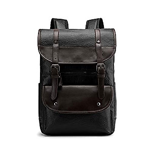 FANDARE Unisex Backpack Waterproof PU Daypack for 14 inch Laptop Lightweight College Bag Women Men Field Pack Knapsack Outdoor Travel Camping Hiking Rucksack Infantry Pack Black