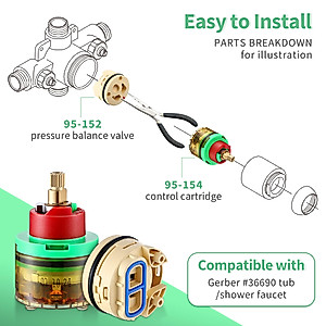 Dreyoo Control Cartridge and Pressure Balance Valve Replacement for 95-152/95-154, Compatible with Gerber Safetemp II Single Handled Tub and Shower Valves, Faucet Cartridge, 2 Parts