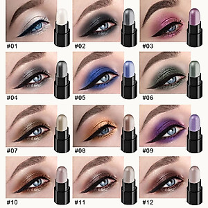 AMY'S DIARY 12 Colors Glitter Eyeshadow Stick Pen Makeup Set, Smoky Eye Shadow Pencil Crayon DNM Waterproof Gold Gray Silver White Blue Brown Green Cream Eye Glitter Eyeshadow Stick Set