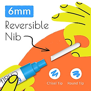 Funcils Liquid Chalk Markers for Chalkboard Signs, Blackboard, Window, Labels, Bistro, Glass, Car (10 Pack, 6mm) - Wet Wipe Erasable Ink Chalk Board Markers, Reversible Tip Liquid Chalk Pens