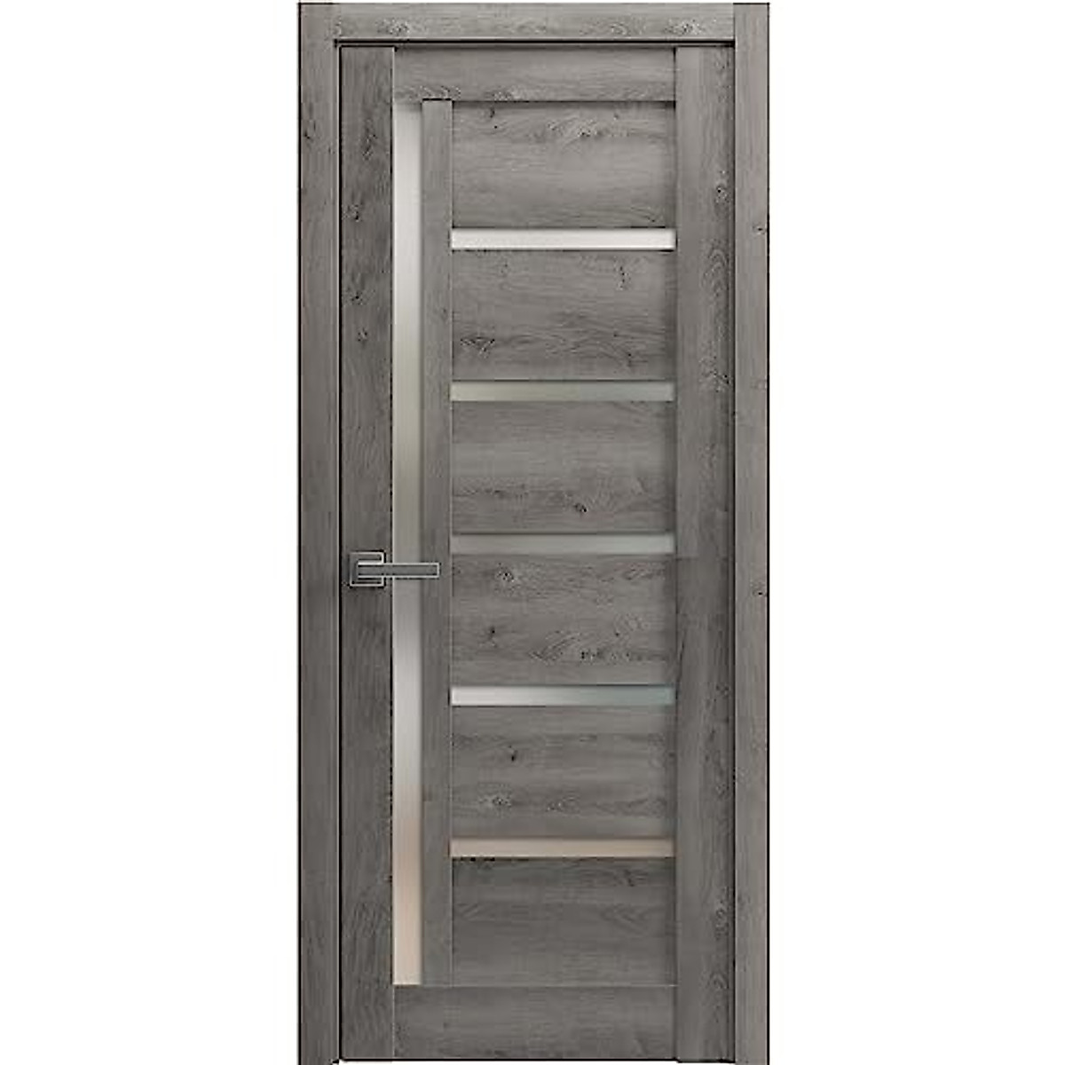 Solid French Door 42 x 80 inches | Quadro 4088 Nebraska Grey with Frosted Glass | Single Regular Panel Frame Trims Handle | Bathroom Bedroom Sturdy Doors