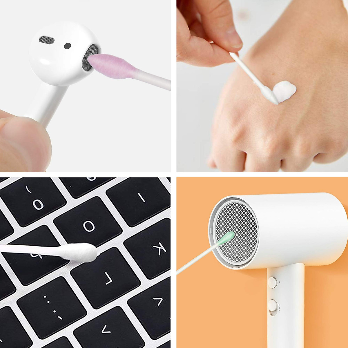 HOMEFOX Black Cotton Swabs Spiral - 400 Count Organic Cotton Buds Double Side Tightly Wrapped Charcoal Cotton Tips Paper Stick Soft Gentle Cruelty-Free Lint-Free Goth Bathroom, Round & Spiral (Black)