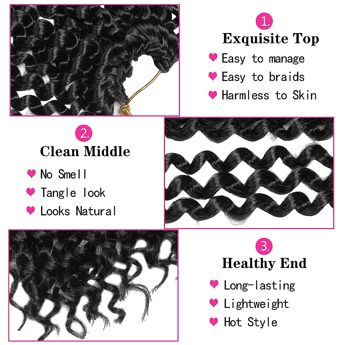 Ubeleco Passion Twist Hair 18 Inch 132 Strands Water Wave Crochet Hair Long Curly Braiding Hair Spring Twist Crochet Braids Hair Extensions for Black Women(18inch,1B)