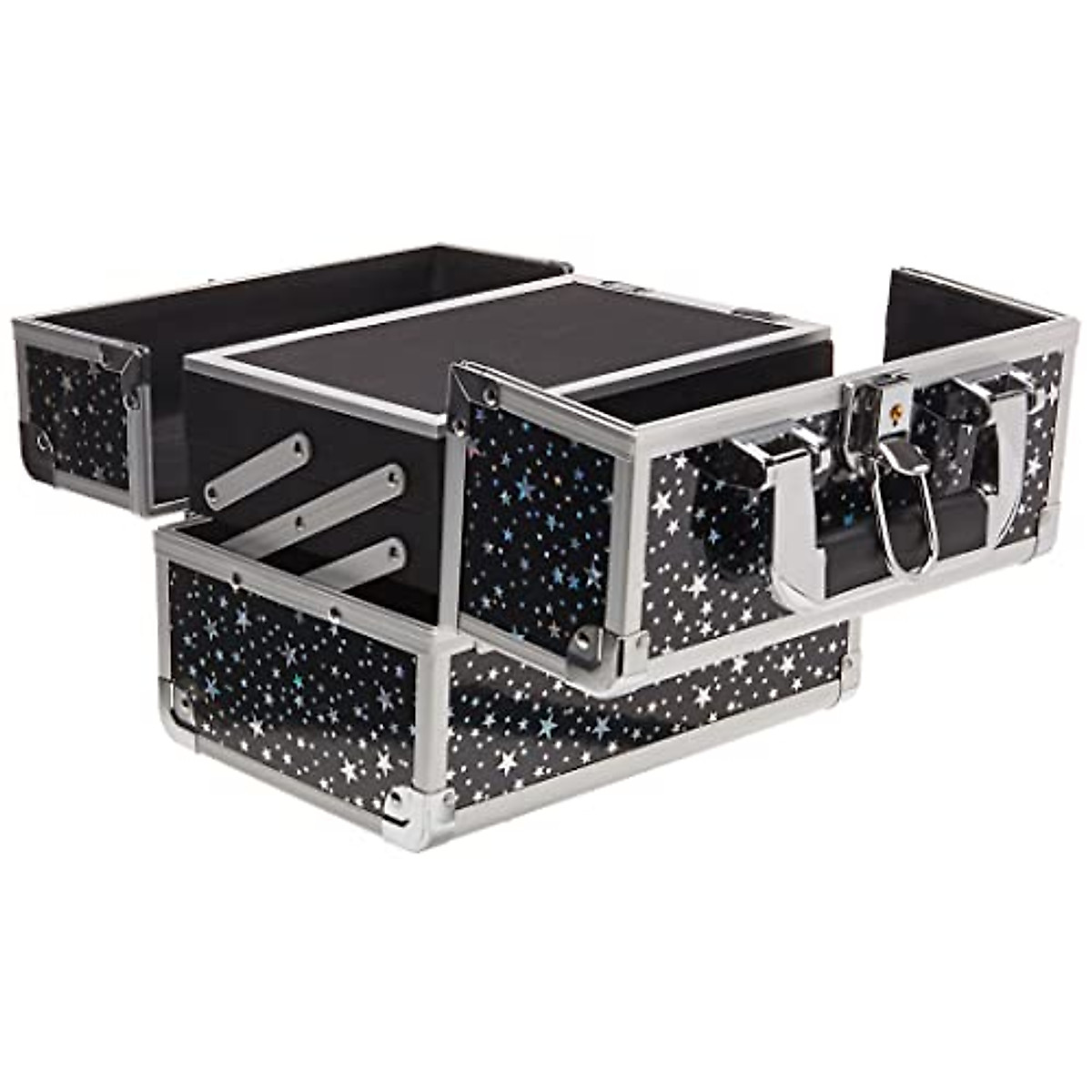 Joligrace Makeup Train Case Portable Cosmetic Box 2 Trays with Mirror Lockable for Makeup Nail Tech and Beauticians Traveling Makeup Storage Organizer - Black Star