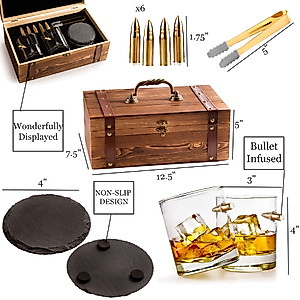 Whiskey Glasses Gifts for Men - Bourbon Whiskey Stones Unique 10 Piece Gift Set for Men in Gift Box - Groomsmen Gifts for Men - Scotch Whiskey Glass Set Retirement Gift - Alcohol Gifts - Bezrat