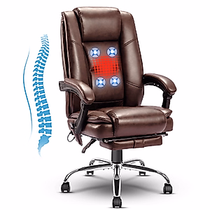 NOBLEMOOD Executive Office Chair, 4 Points Massage Heated Desk Chair, Big and Tall Office Chair Ventilation Mesh Ergonomic Reclining Chair with Lumbar Support Pillow and Footrest(Black)