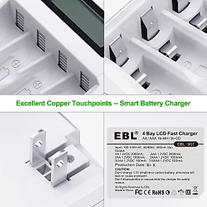 EBL Pack of 8 AA Batteries 2800mAh and Rechargeable AAA Batteries 1100mAh (8 Counts) with 907 LCD Individual Charger