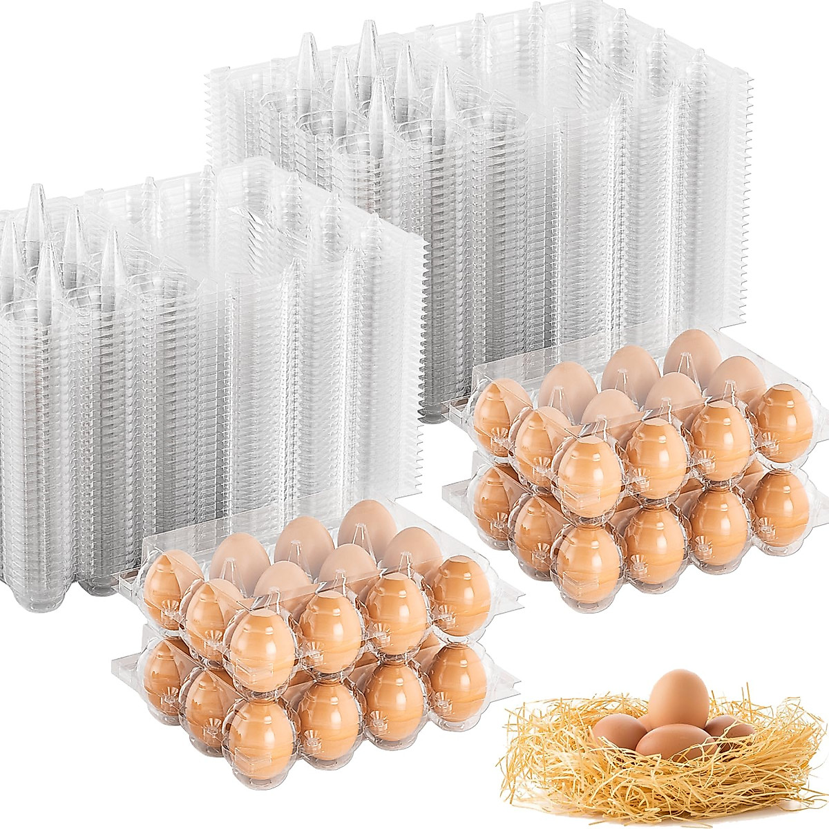 100 Pack Egg Cartons Cheap Bulk 12 Count Clear Plastic Egg Containers for Chicken Eggs, Reusable Egg Holder for Home Ranch Farm Commercial Market Display, Plastic Egg Packaging for Craft Projects
