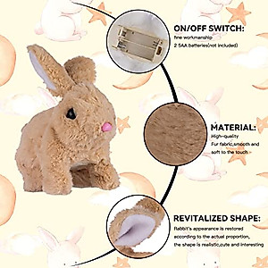 FESTIVALCOS Bunny Toys Interactive Toys Bunnies Can Walk and Talk, Easter Plush Stuffed Bunny Toy Walking Rabbit Educational Toys for Kids, Hopping Wiggle Ears Twitch Nose (Brown, with Carrot)