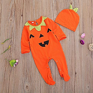 DuAnyozu Infant Baby Girl Boy Halloween Costumes Outfit Pumpkin Footed Romper Jumpsuit Fancy Clothes (0-3 Months, Orange)