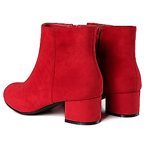 LIURUIJIA Booties for Women Low Heel Suede Ankle Boots Lined Winter Short Dress Boots Red 38(38/US7.5)