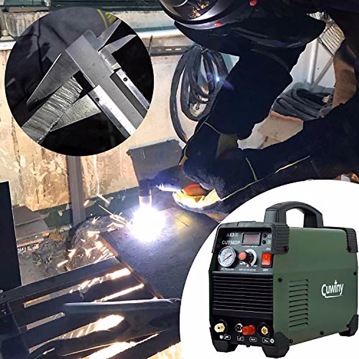 Pilot Arc Plasma Cutter, Cuwiny 50 Amp Dual Voltage 110/220v Non-Touch Pilot Inverter Air Plasma Cutting Machine, IGBT,14mm Clean Cut,16mm Max Severance, Fit For Carbon Steel,Copper, Iron and Aluminum