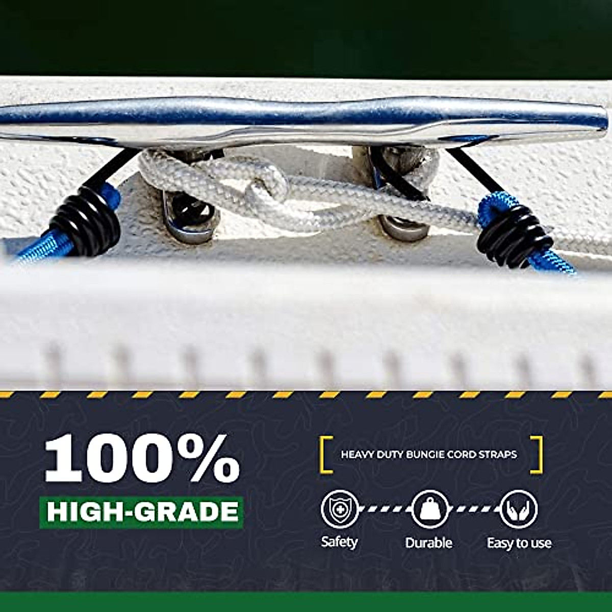 SGT KNOTS - Bungee Cord with Hooks | Marine Grade Shock Cord with 2 Hooks - Heavy Duty Elastic Cord - Bunjie Cords Strap - Bungees for Tie Downs, Camping, & Cars (24 in - Black, 4Pack)