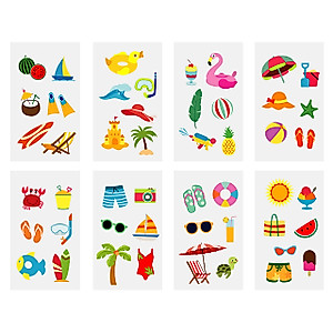 24 Sheets Pool Beach Temporary Tattoos, Birthday Decorations Summer Party Favors